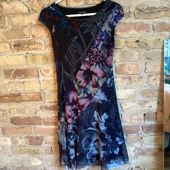 Desigual | Dresses | Slip Mesh Designer Cap Sleeve Dress | Poshmark